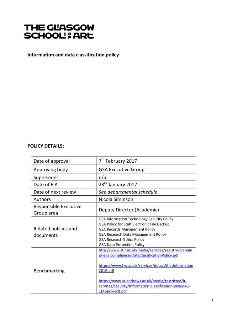 Information and Data Classification Policy – GSA Documents