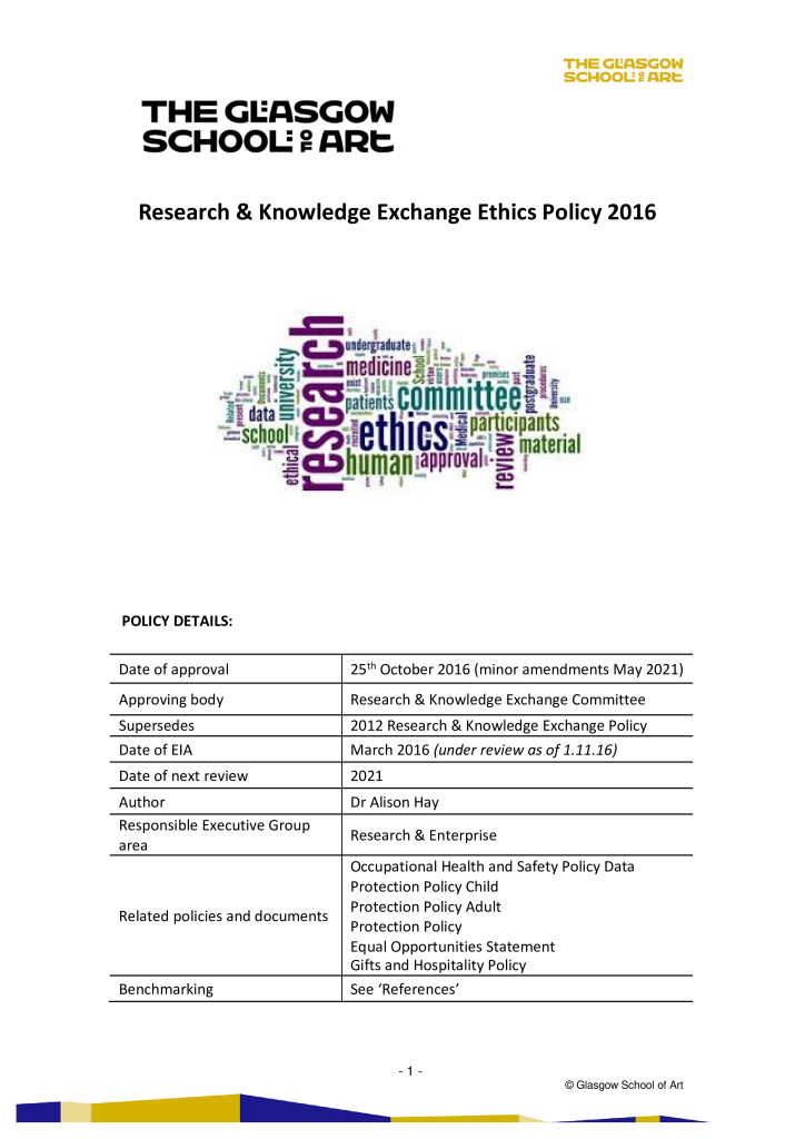Research & Knowledge Exchange Ethics Policy 2016 – GSA Documents