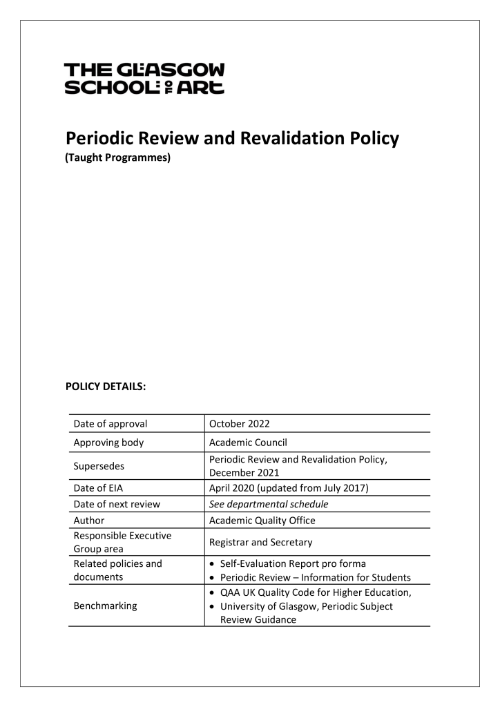 Periodic Review and Revalidation Policy 2022 – GSA Documents