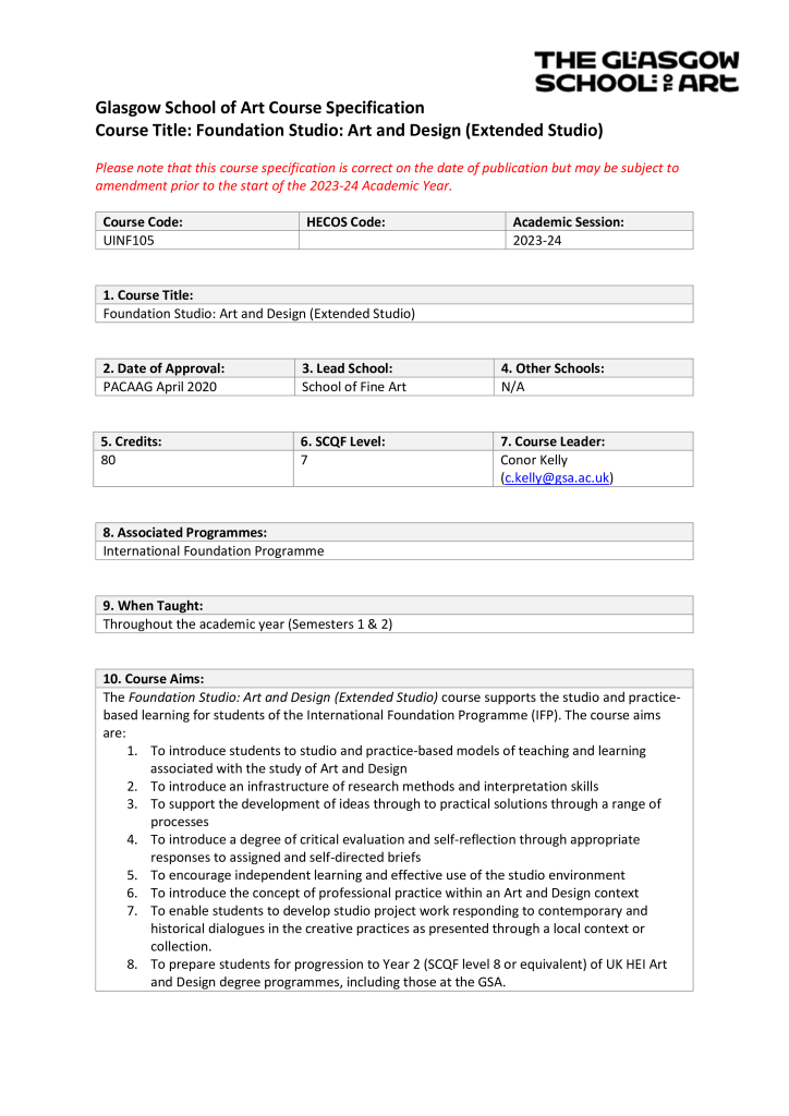 Foundation Studio Art and Design Extended 2023-24 – GSA Documents