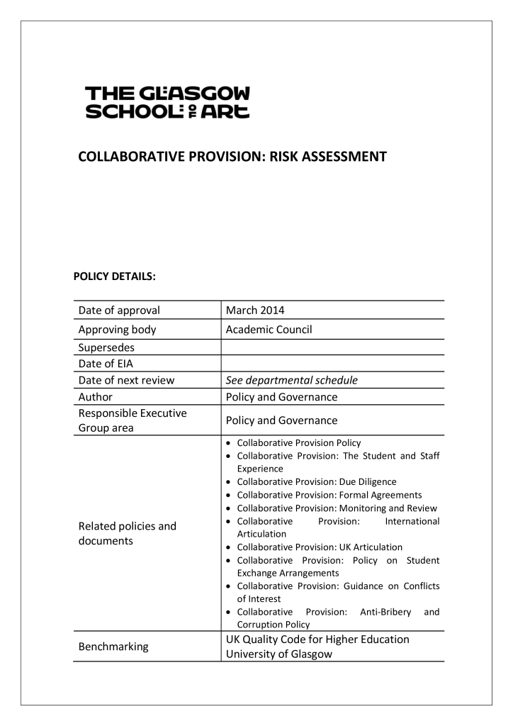 Collaborative Provision – Risk Assessment – GSA Documents