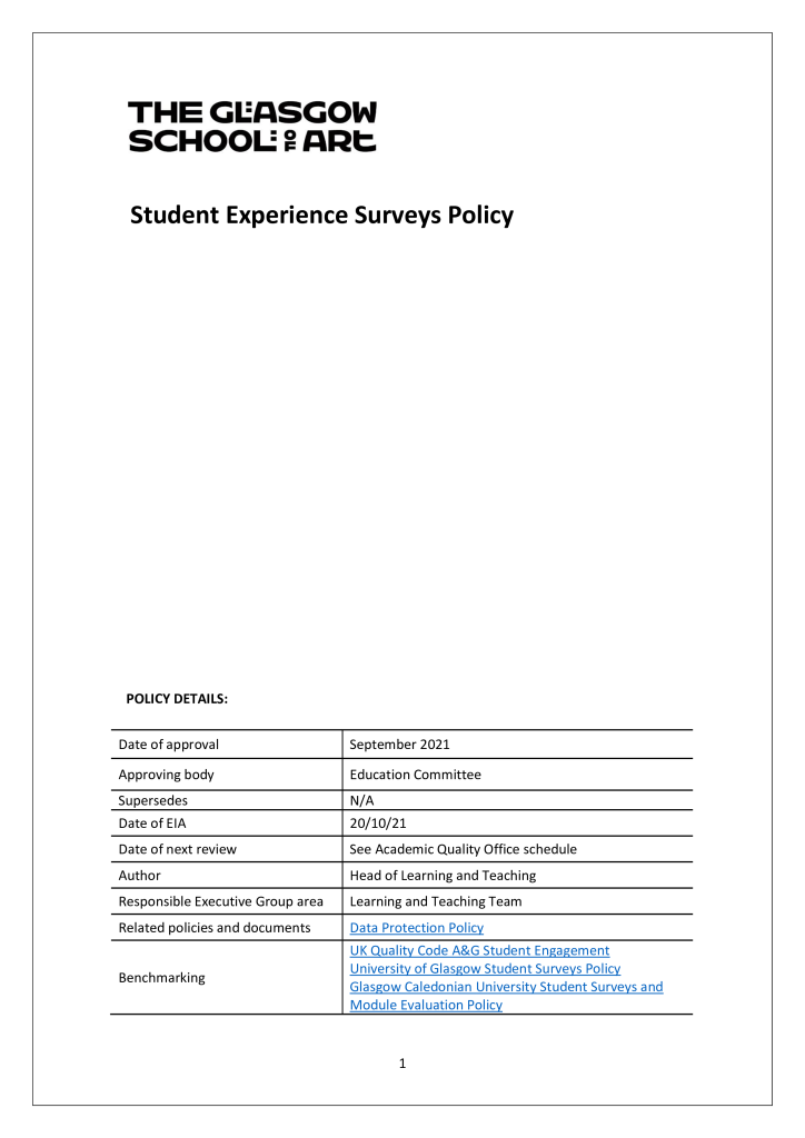 Student Surveys Policy – GSA Documents
