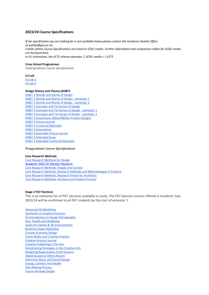 Course Specifications – GSA Documents