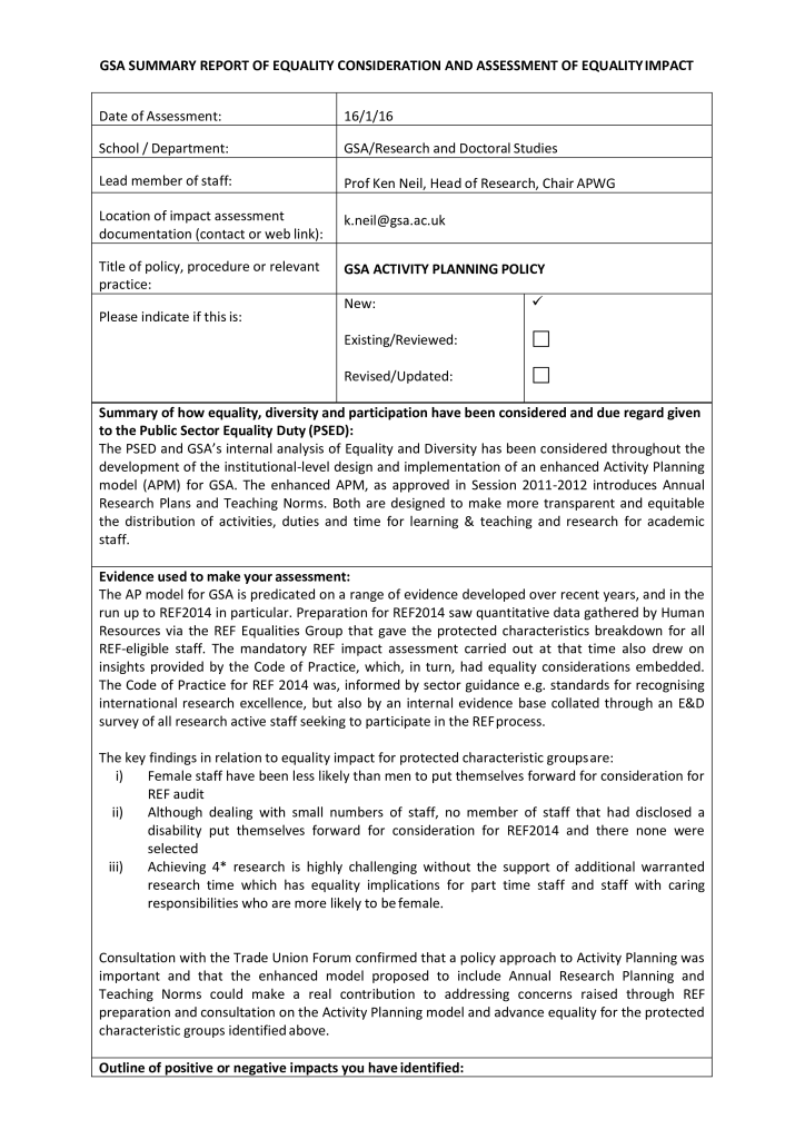 Equality and Diversity – GSA Documents