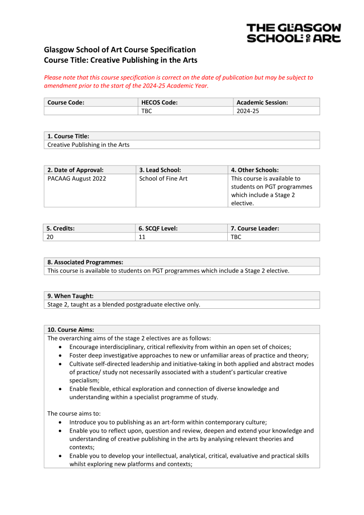 Creative Publishing in the Arts 2024-25 – GSA Documents