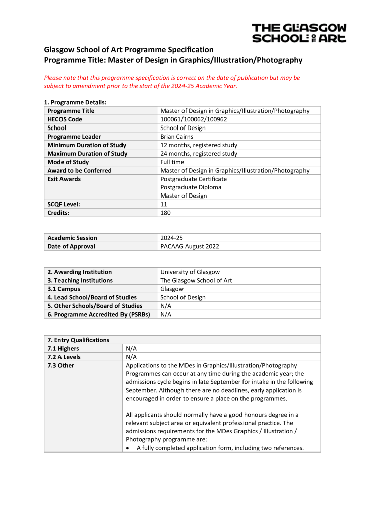 MDes Graphics Illustration Photography – GSA Documents