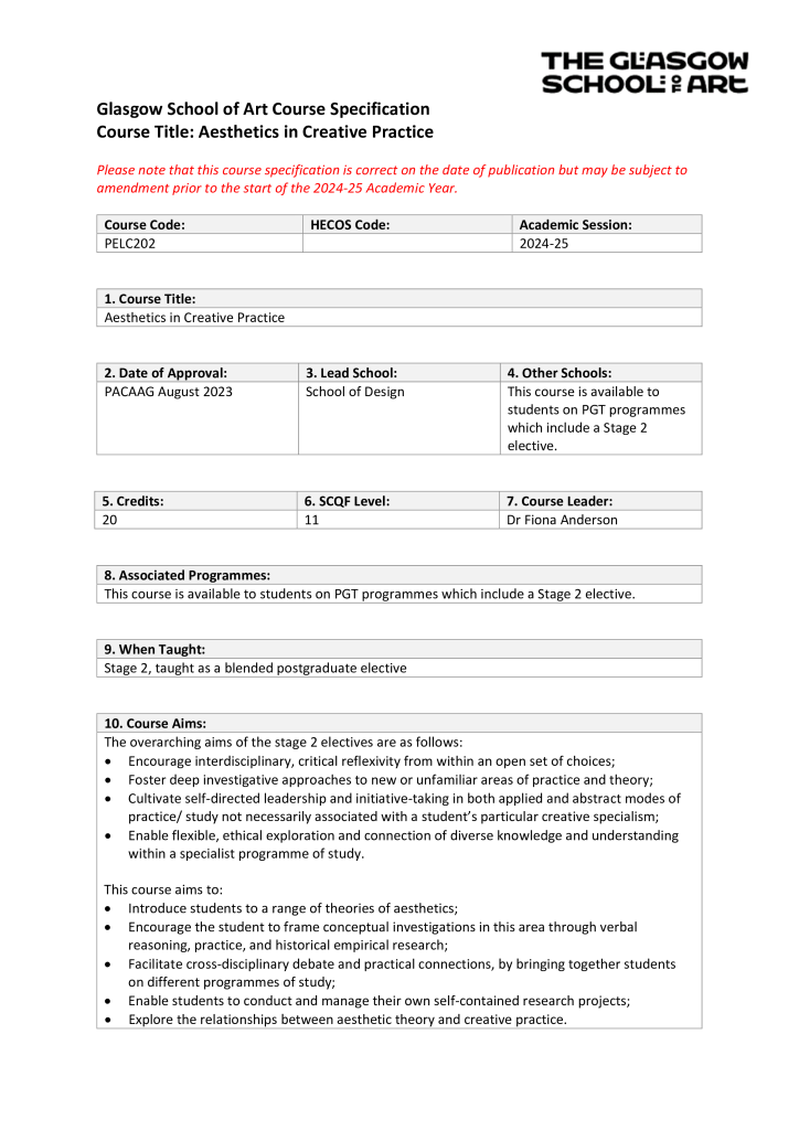 Aesthetics in Creative Practice 2024-25 – GSA Documents