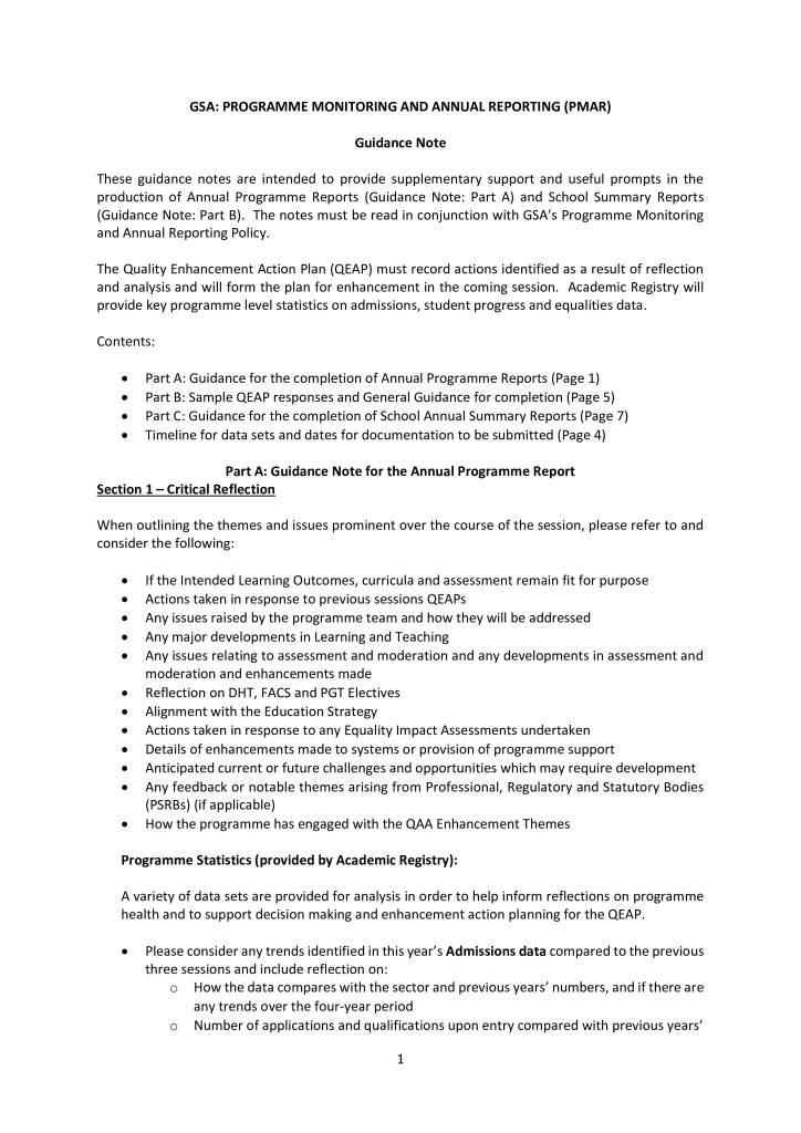 PMAR Guidance Note – GSA Documents