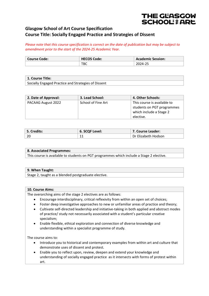 Socially Engaged Practice and Strategies of Dissent 2024-25 – GSA Documents