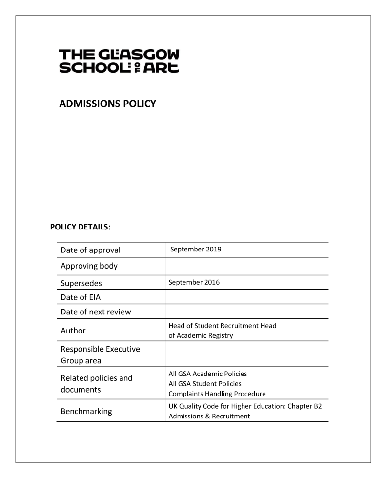 Admissions – GSA Documents