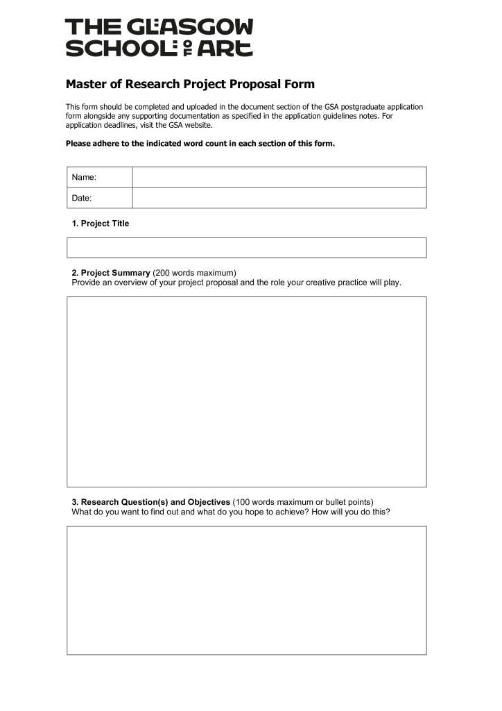 Master of Research Project Proposal Form – GSA Documents