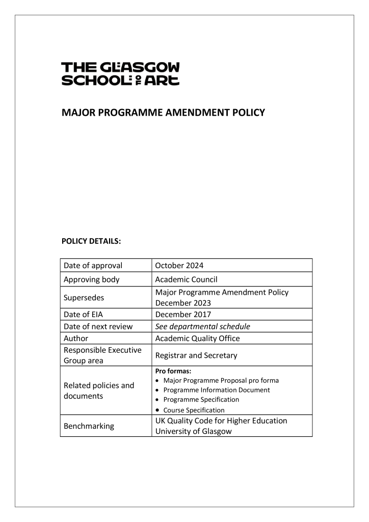 Major Programme Amendment Policy – GSA Documents
