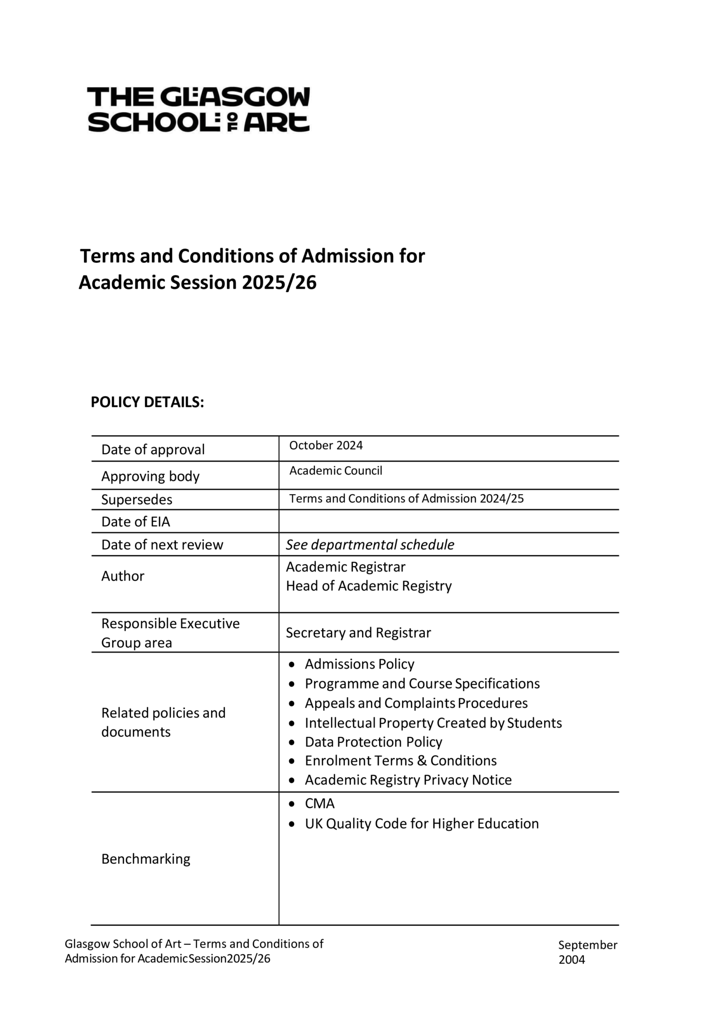 Admissions – GSA Documents