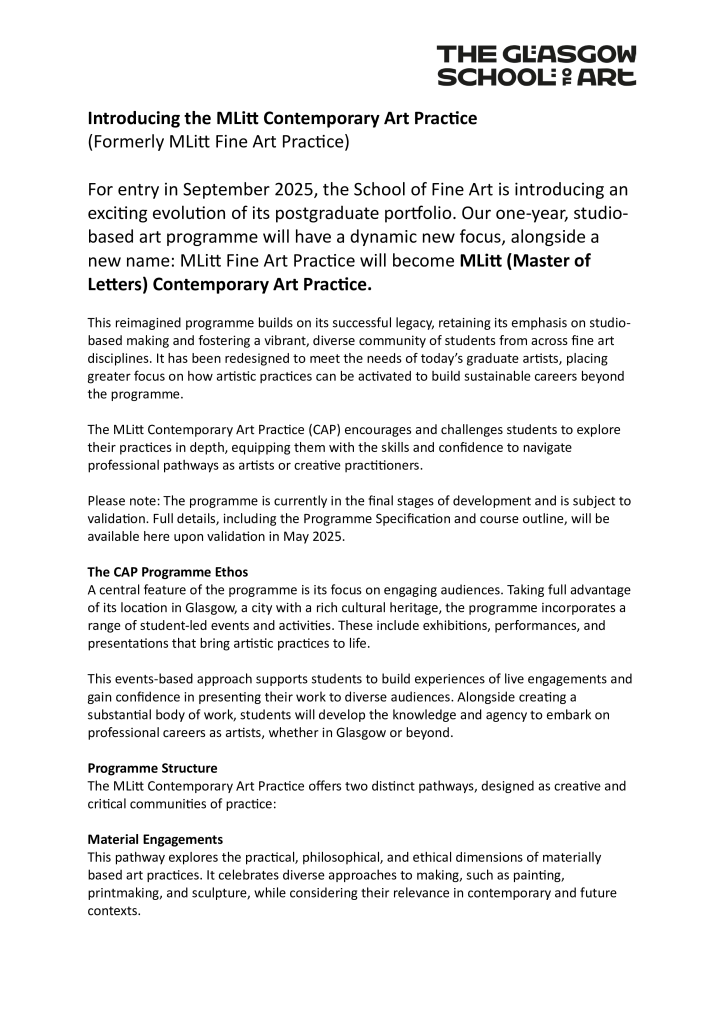 MLitt in Fine Art Practice 2025-26 – GSA Documents