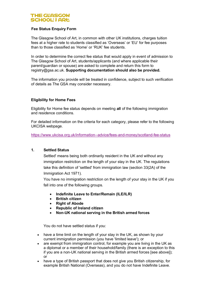 Fee Status Questionnaire – GSA Documents